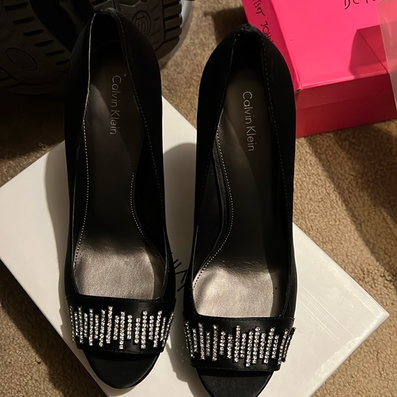 Calvin Klein | Shoes | Calvin Klein Cara Black Satin Evening Pumps ...
